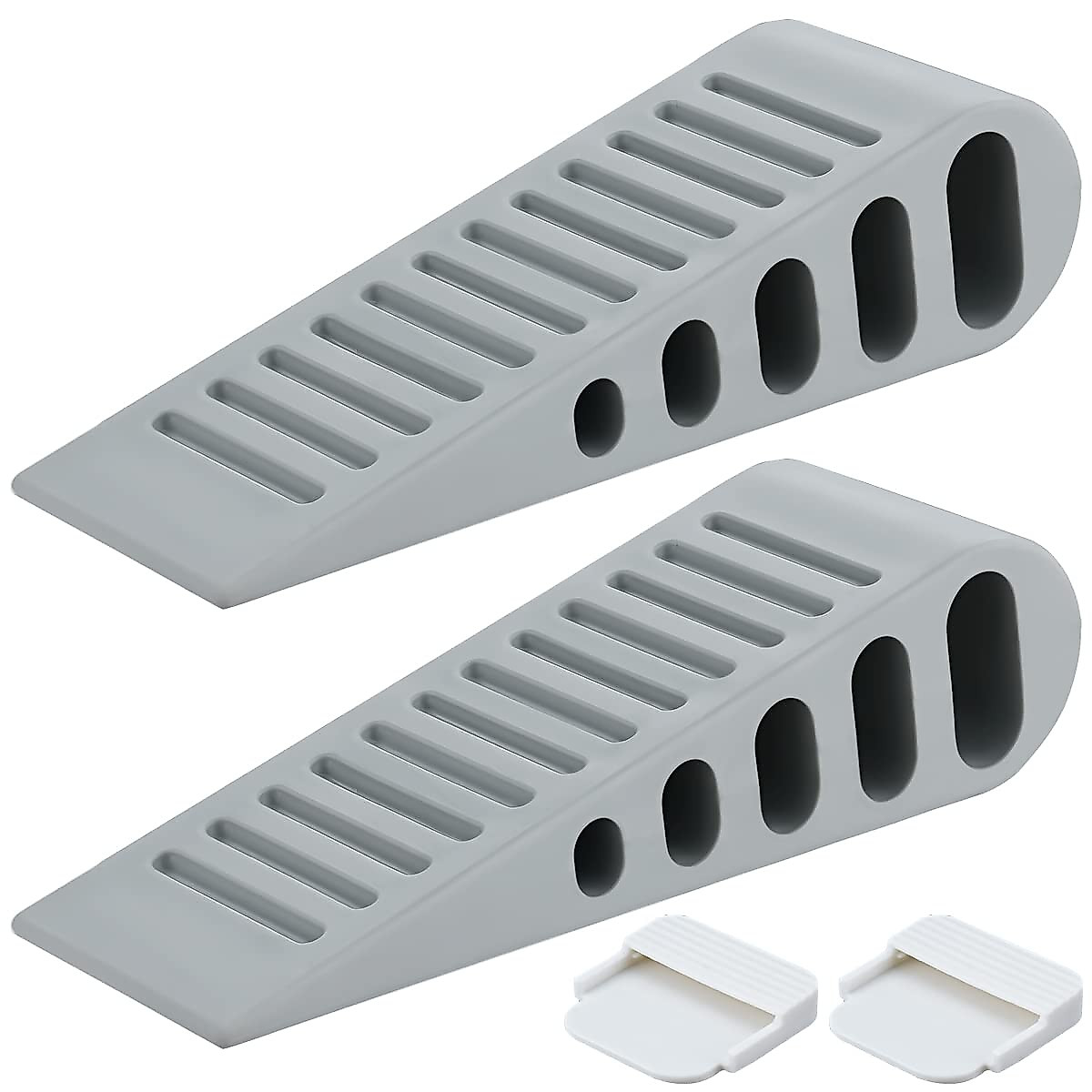 JQK Rubber Door Stopper Wedge, Grey 2 Pack Soft TPR Premium Door Stops for Bottom of Heavy Duty Door on Tile, Concrete, Carpet, Wooden Floor, DSB61-GY-P2