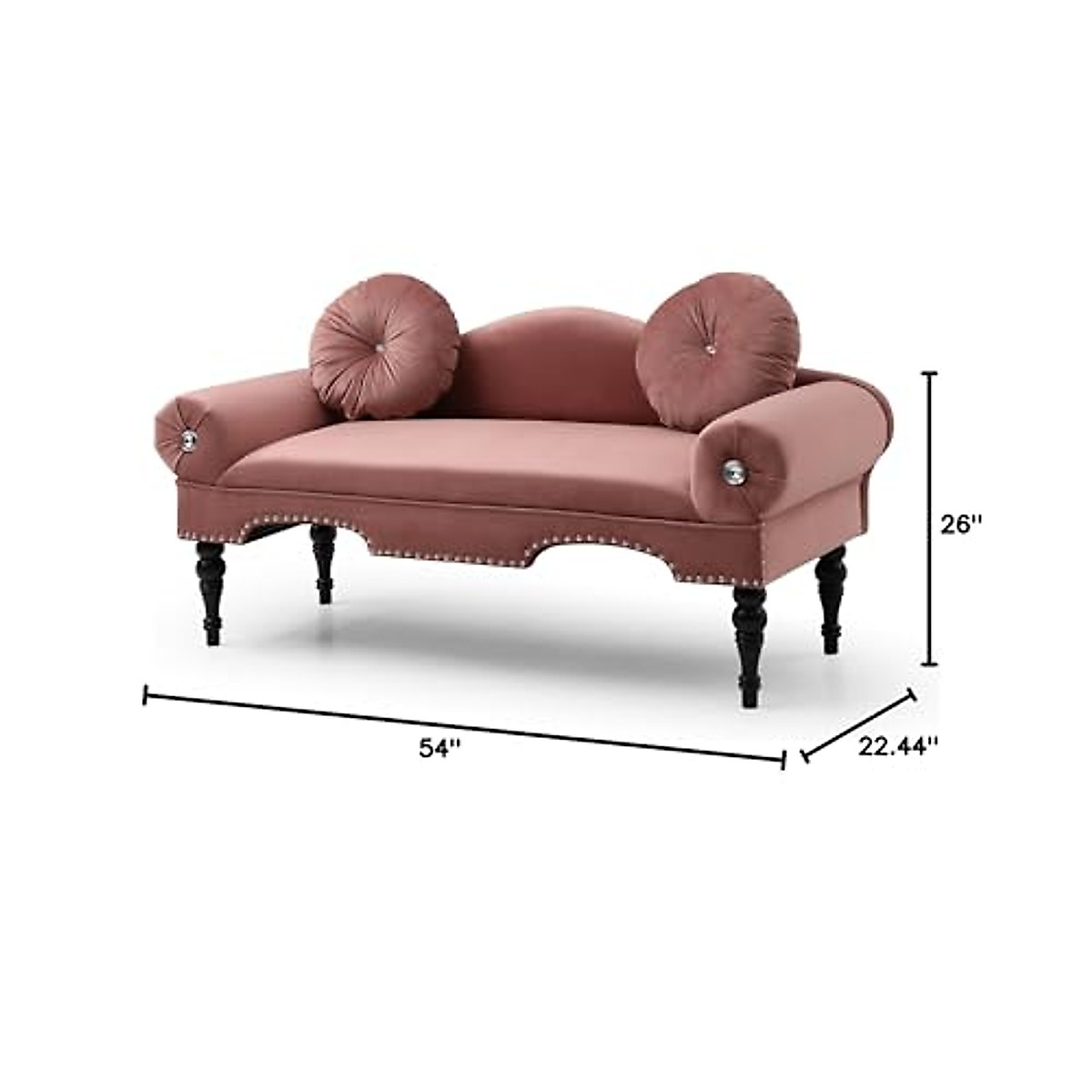 JINS&VICO Velvet Upholstered Loveseat Sofa with Rolled Arms and Curved Backrest, Accent Bedside Entryway Bench with Wooden Legs, 2-Seater Couch with 2 Pillows and Nail Head Trimming for Living Room