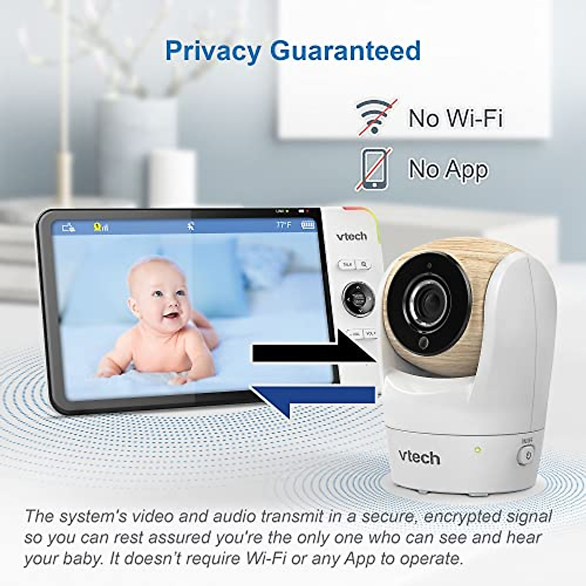 VTech VM919-2HD 2-cam Video Monitor with Battery Support 15-hr Streaming, 7" 720p Display, 360 Panoramic Viewing, 110 Wide-Angle View, Night Vision, Up to 1000ft Range, Secured Transmission