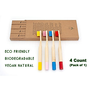 Virgin Forest Kids Bamboo Toothbrushes, Child Size Soft BPA Free Colored Safe Bristles (4 Pack)