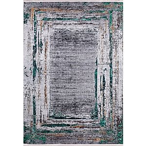 BESPOKY Beloretsk Grey Modern, Cotton Polyester Area Rug, Machine Washable Rug, Non Slip Rug, Living Room, Bedroom, Nursery, Hallway, Rug, Indoor Outdoor Area Rug, Turkish Rug, Holiday Sale Rug