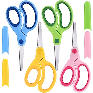 LovesTown 4 Pairs Kid Scissors with Cover, Blunt Tip Scissors Craft Scissors for School DIY Projects