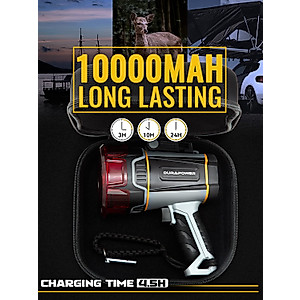 Durapower Rechargeable Spotlight, 300000 Lumens LED Handheld Spotlight, 10000mAh Long Lasting IP68 Waterproof Spotlight Flashlight Portable for Marine Boat Hunting