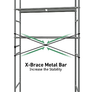 MallCreaty Over The Toilet Storage, 3 Tier Bathroom Organizer Shelf with X-Shaped Bar, Above Toilet Storage Rack with 4 Hooks, Grey
