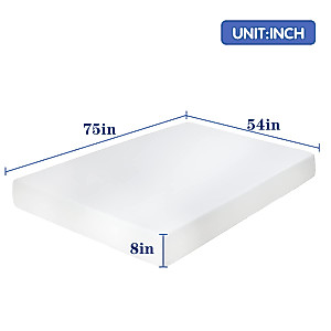 Full Size Mattress, 8 Inch Gel Memory Foam Mattress for Cool Sleep & Pressure Relief, Medium Firm RV Daybed Mattress for Kid Adults, Bed-in-a-Box, CertiPUR-US Certified