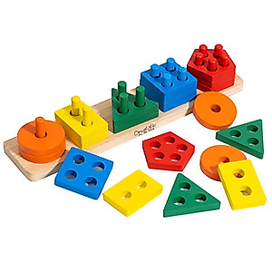 Wooden Educational Sorting and Stacking Toy - Learn Color and Shape Recognition – Puzzle Blocks Toy for Toddlers – Preschool Children Game – Kids Montessori Education