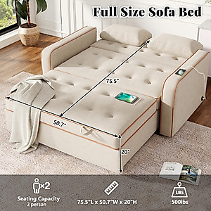 P PURLOVE Upholstered Modern Sofa Bed with Armrest, Convertible Sofa Couch with Adjustable Backrest and Dual USB Charging Port, Sleeper Bed for Living Room, Bedroom, Office, Brown Gray