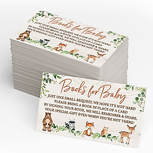 Bring a Book Insert Cards, Set of 50, Woodland Baby Shower Games, Activities, Favors
