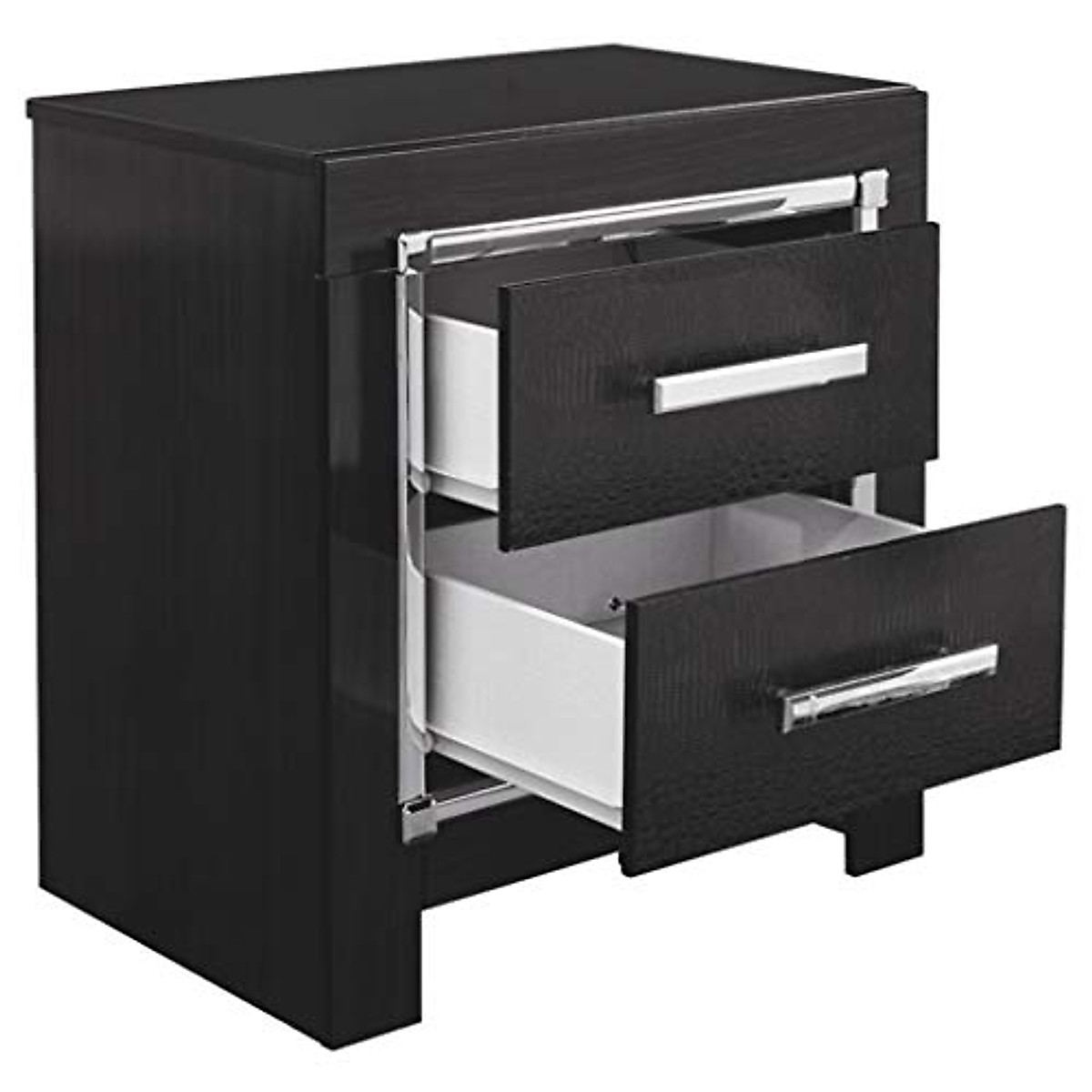 Signature Design by Ashley Kaydell Glam 2 Drawer Nightstand with Faux Alligator Panels & Chrome-Tone Accents, Black