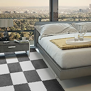 Flutesan 15 Pcs Plush Puzzle Foam Floor Mat Square Interlocking Carpet Tiles with Border Soft Fluffy Play Mat Flooring Climbing Area Rugs for Home Playroom Parlor Decor 11.8''(White, Gray)