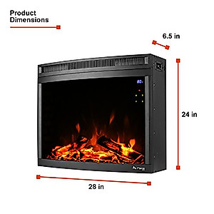 e-Flame USA Edmonton 28-inch Curved LED Electric Fireplace Stove Insert with Remote - 3-D Log and Fire Effect