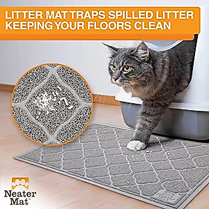 Neater Pets Neater Mat Litter Trapping Mat, Thick & Durable Material Catches Mess from Kitty Litter Box to Protect Floors, Soft on Cats Paws, Anti-Skid Backing, Easy to Clean, Grey, 20" x 30"