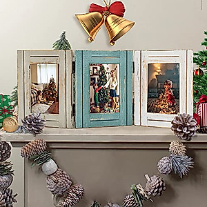 Rustic Trifold Picture Frame 3 Folding 4X6 Hinged Triple Distressed Photo Frame for Home Office Desk, Gift for Halloween, Thanks Giving Day, Christmas, New Year, Birthday, Anniversary, Mother's Day