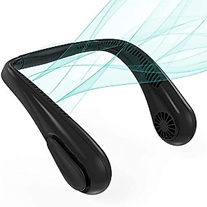 panergy Portable Neck Fan, Hands-Free Bladeless Neck Fan, 5000 mAh Battery Operated Wearable Personal Fan, Max 21H Working Time, Headphone Design, 4 Speeds, for Travel, Hiking, Outdoors (Black)
