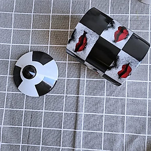 AlphaDesignLuxe Decorative Candle Holder Handcrafted Aromatherapy Candle Jar Italian Designer Décor Fashionable Tabletop Vase Modern Art Female Face Eyes Lips Centerpiece. (Red Lips Black Squares)