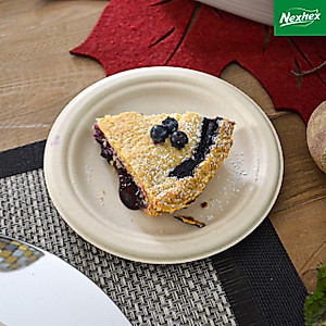 NexHex 7" Paper Plates [150-Pack] Brown Compostable Disposable Biodegradable Premium Natural Eco-Friendly Bagasse, Made of Sugar Cane Fibers Heavy-Duty Quality