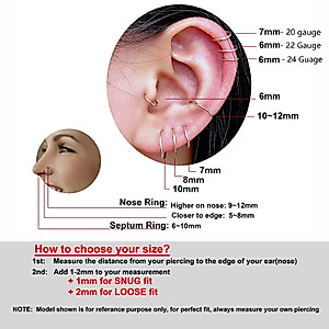 14K Gold Filled Small Hoop Earrings for Cartilage Nose, Tiny Thin 7mm Piercing Hoop Ring 22 Gauge