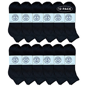 SOCKS'NBULK 12 Pairs Men's Ankle Socks, Athletic Sports Running Socks, Quarter Length (Black)