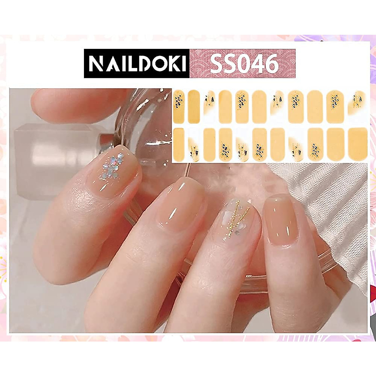 NAILDOKI Nail Stickers 6 Sheets x 22 Pieces Full Wraps Nail Polish Strips, Self-Adhesive Gel Nail Art Decals for Women Girls