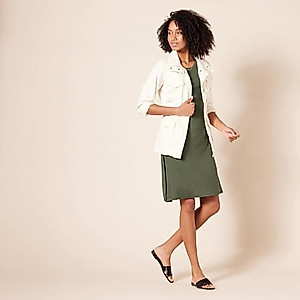 Amazon Essentials Women's Short-Sleeve Scoop Neck Swing Dress (Available in Plus Size), Dark Olive, Small