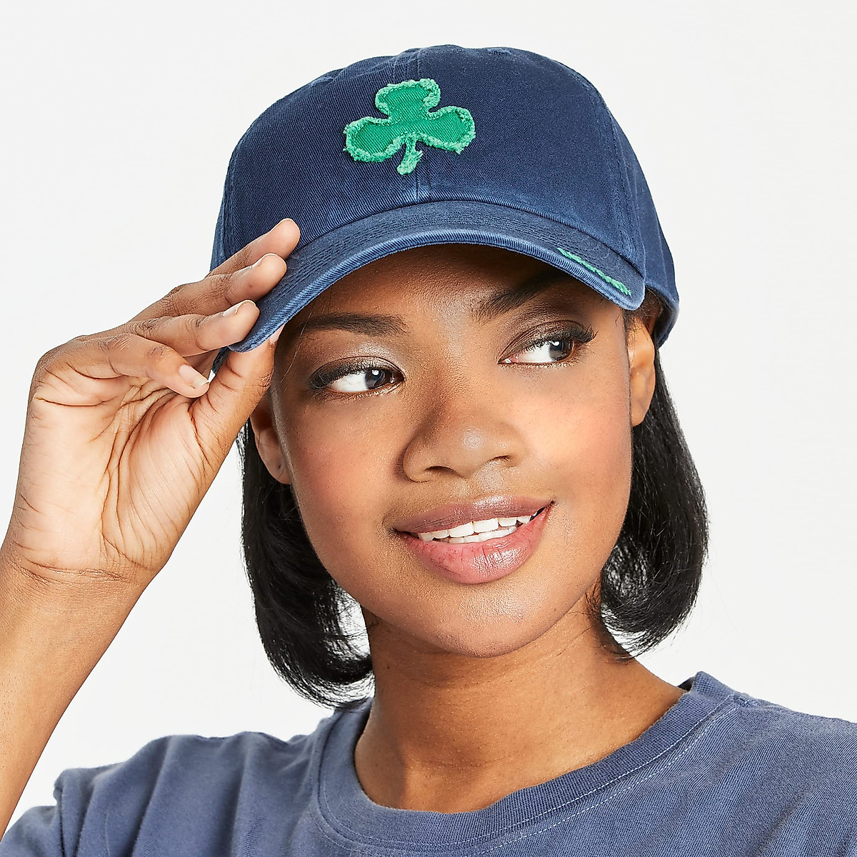 Life is Good. Tattered Chill Cap Applique Shamrock, Darkest Blue