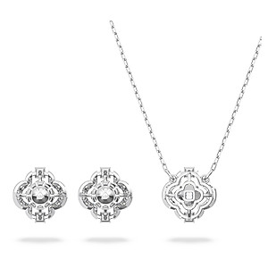 SWAROVSKI Sparkling Dance Set, Necklace and Stud Pierced Earrings Set with White Crystal and Matching Pavé on a Rhodium Finish Setting, Part of the Sparkling Dance Collection