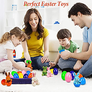 FLY2SKY 12 Packs Easter Egg Basket Stuffers Plush Bunny Plastic Easter Eggs Fillers Kids Party Favors Surprise Easter Eggs Hunt Games Supplies Birthday Gifts Toddler Girls Toys Goodies Bags