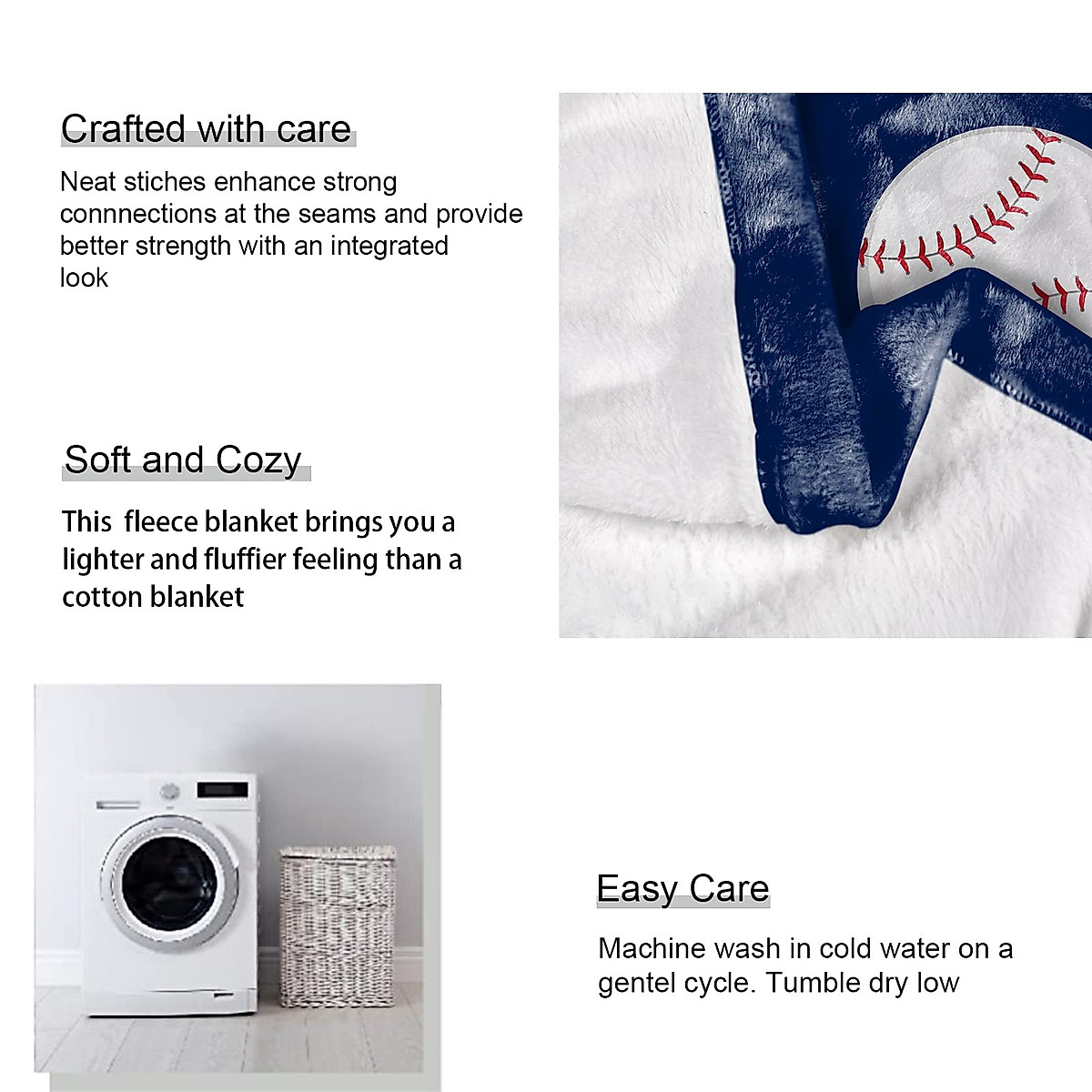 HommomH Sports Fleece Blanket 50" x 60" Eat Sleep Baseball Navy Blue Lightweight Fuzzy Cozy Soft Warm Throw for Man Boy Teen, Air Conditioning