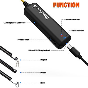 BlueFire Semi-Rigid Flexible Wireless Endoscope IP67 Waterproof WiFi Borescope 2 MP HD Resolutions Inspection Camera Snake Camera for Android and iOS Smartphone, iPhone, Samsung, iPad, Tablet (33FT)