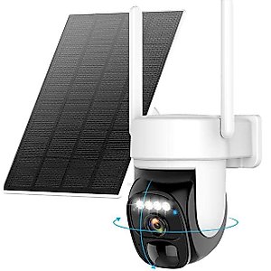 Hawkray Solar Security Cameras Wireless Outdoor ，2K 360° View Pan Tilt Low Power Consumption WiFi Security Cameras with AI Motion Detection, Two-Way Audio,Color Night Vision