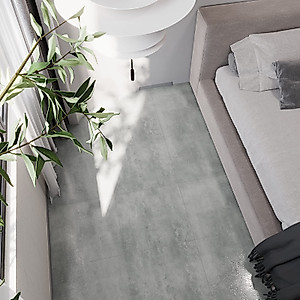 VEELIKE Vinyl Flooring, 12 Pack Peel and Stick Waterproof Self Adhesive Floor Tiles, 12''x12'' Grey Concrete Design, Removable Stick On Floor Tiles for Bathroom Kitchen Bedroom