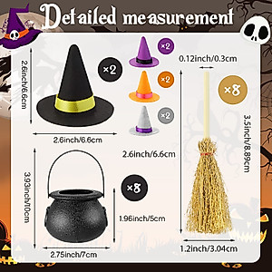 24 Pcs Halloween Mini Witch Hats, Mini Broom, Candy Cauldron Kettles, Halloween Decorations Witch Craft Miniatures Wizard Accessory, St Patrick's Day, Wizard Theme Party Decorations
