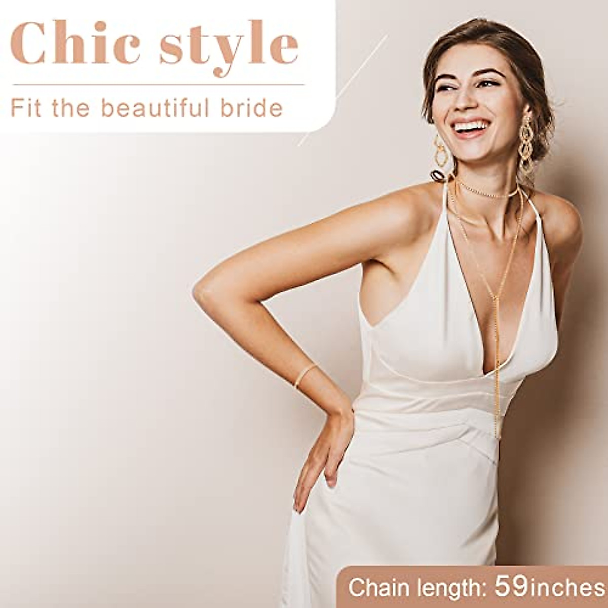 MTLEE 6 Pieces Women Rhinestone Jewelry Set Layered Choker Necklaces Long Tassel Necklaces Crystal Bracelet Cuff Bangles Diamond Tassel Dangle Earrings (Gold)