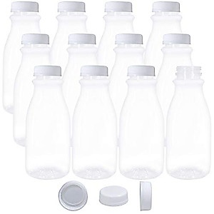 Upper Midland Products 12 oz Plastic Bottles with Lids, Jugs Plastic Milk Bottles For Parties Birthdays 12 Pack