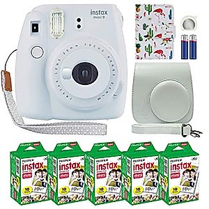 Fujifilm Instax Mini 9 Smokey White Instant Camera + 50 Film + Case + Mini Album