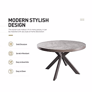 Acanva Small Round Dining Table for 4 Person, MDF & HPL Surface and Sturdy Base Structure, Modern Design for Kitchen, Living Room & Apartment, Easy Assembly, 47.2” Diam. x 30” H, Light Concrete