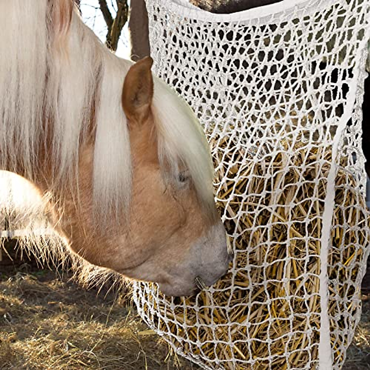 Riakrum 4 Pcs Hay Net White Slow Feed Hay Net Bag Hay Bags for Horses 35 x 31 Inch Horse Feed Bag Horse Feeding Supplies for Horse Feeder Full Day Feeding Horses Goat Stall Trailer
