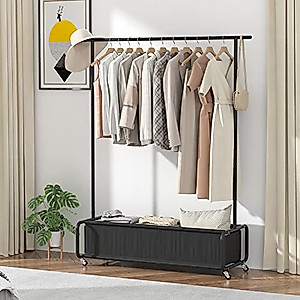 Boeeoan Clothes Rack With Large Storage Bag, Clothes Organizer Stand on Wheels, 2-in-1 Freestanding Garment Rack, Rolling Clothes Storage Cart, Coat Rack, for Bedroom, Laundry Room, Living-room, Black
