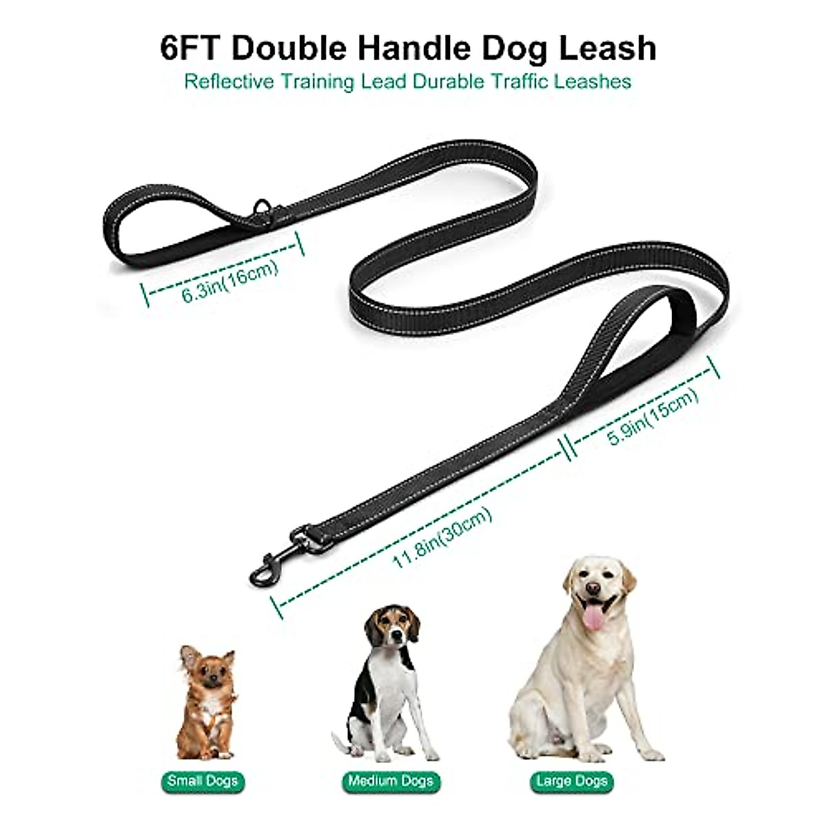Dog Leash, Heavy Duty Dog Leash, Leashes for Large Breed Dogs 5FT 6FT, Double Handle Dog Leash, Reflective Training Lead, Perfect for Medium to Large Dogs
