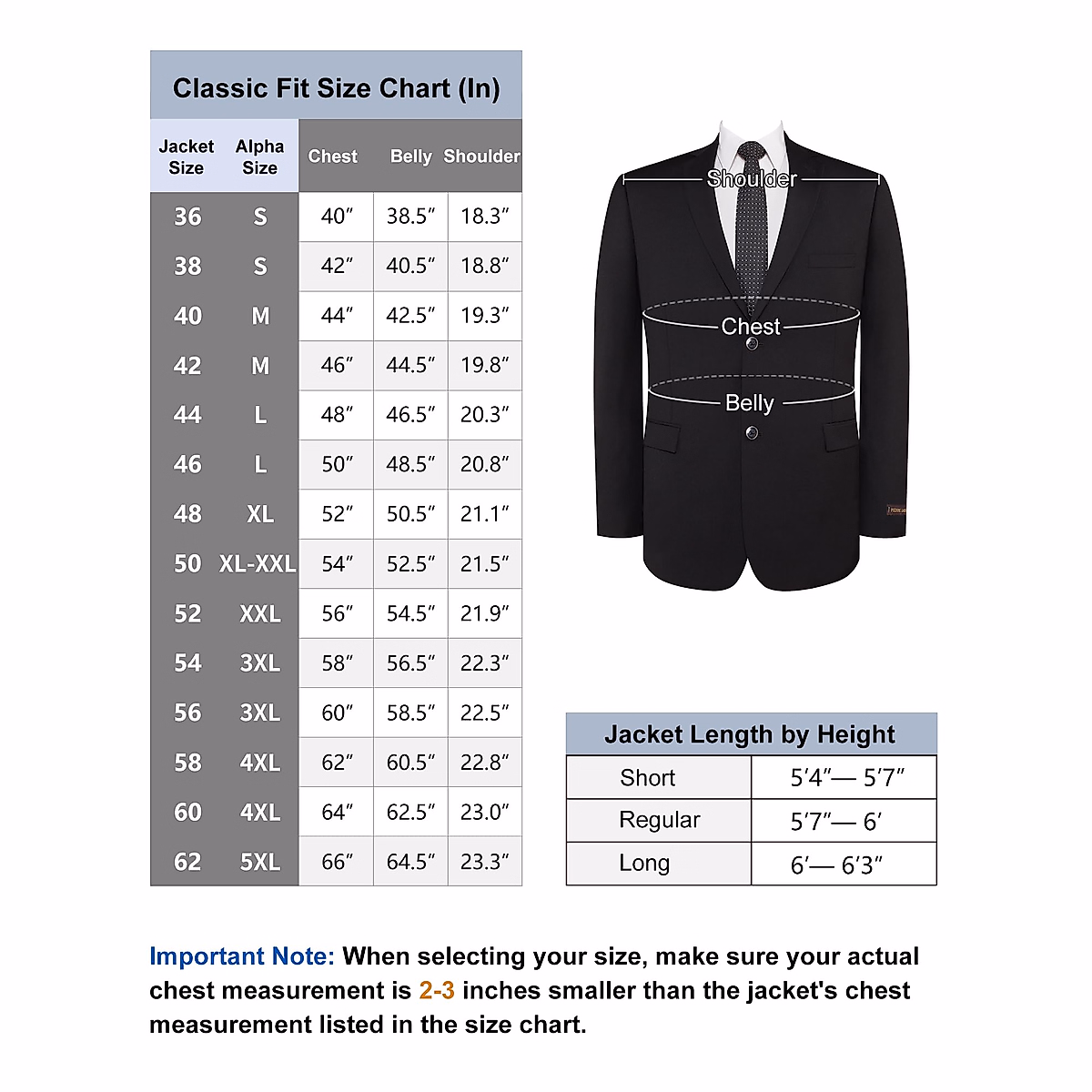 Mens Blazer Jacket - Classic Fit Sport Coat, Casual Suit Jacket, Regular/Short/Tall Black