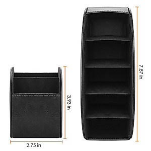 SITHON Remote Control Holder with 5 Compartments - PU Leather Remote Caddy Desktop Organizer Store TV, DVD, Blu-Ray, Media Player, Heater Controllers, Black