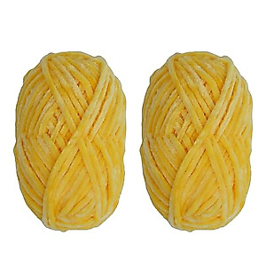 2x100gr Soft Velvet Chenille Blanket Yarn for Crocheting and Knitting Crochet Amigurumi Yarn Super Bulky (Yellow)