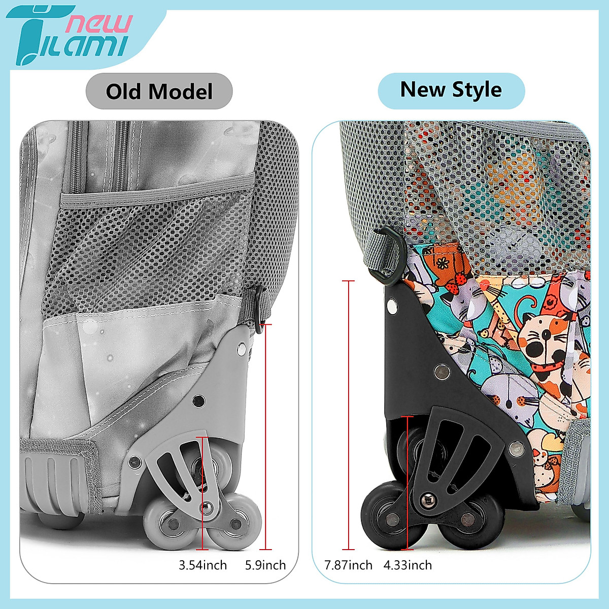 NEW TILAMI Rolling Backpack with Wheels for Boys School Adjustable Laptop Backpack with Wheels for Girls to School Travel Camping Boys Rolling Backpack Cute Cats 18 Inches