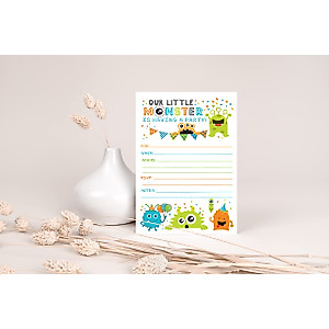 Your Main Event Prints Monster Birthday Invitations - Little Monster Birthday Party Invites - 20 Fill-In Monster Party Invitations With White Envelopes