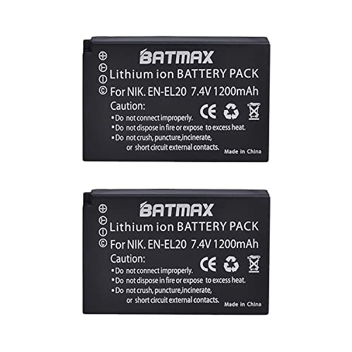Batmax EN-EL20 Battery (2-Pack) + LED Built-in USB LCD Charger for Nikon EN-EL20 EN-EL20a Nikon P1000,1 J1, 1 J2, 1 J3, 1 S1, 1 V3, Coolpix A, 1 AW1,Coolpix P950 Cameras