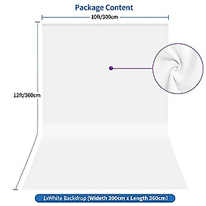 Hemmotop White Backdrop Background 10 x 12 ft White Backdrop Screen for Photography,Seamless White Photography Backdrop Background for Photo Video Studio