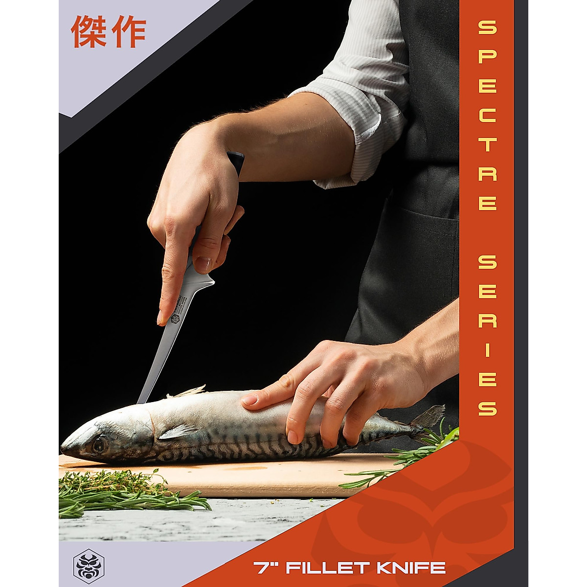 KESSAKU 7-Inch Flexible Fillet Knife - Spectre Series - Forged Japanese AUS-8 High Carbon Stainless Steel - Pakkawood Handle with Blade Guard