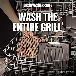 George Foreman® Contact Submersible™ Grill, NEW Dishwasher Safe, Wash the Entire Grill, Easy-to-Clean Nonstick, Black/Bronze