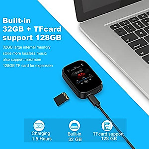 32GB Mp3 Player with Bluetooth Sports Clip-on Music Player for Running Walking Support Full-Touch Screen FM Radio Line-in Voice Record TF Card Up to 128GB-Black