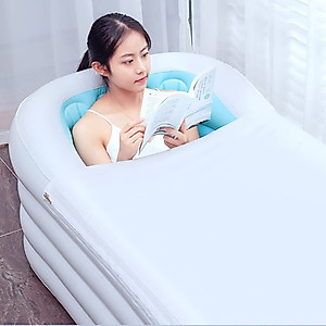 ZONAKS Portable Inflatable Bathtub with Built-in Electric Pump, Large Ergonomic Backrest Freestanding Bath Tub for Adult Home Spa and Hot Bath and Ice Bath, for Indoor & Outdoor, White